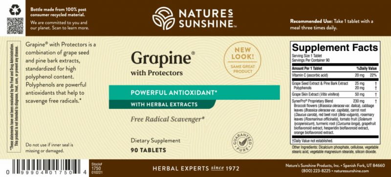 Natures's Sunshine Grapine With Protectors (SynerPro) 90 tablets (Stock ...