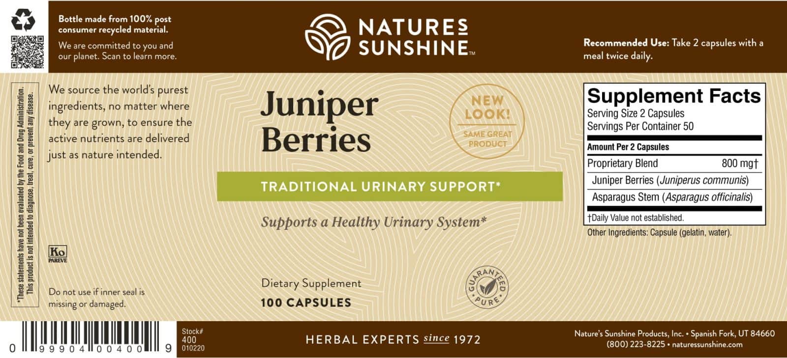 Natures's Sunshine Juniper Berries 100 Capsules (Stock: 400)