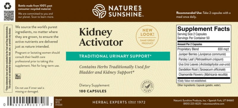 Natures's Sunshine Kidney Activator 100 Capsules (Stock: 970)