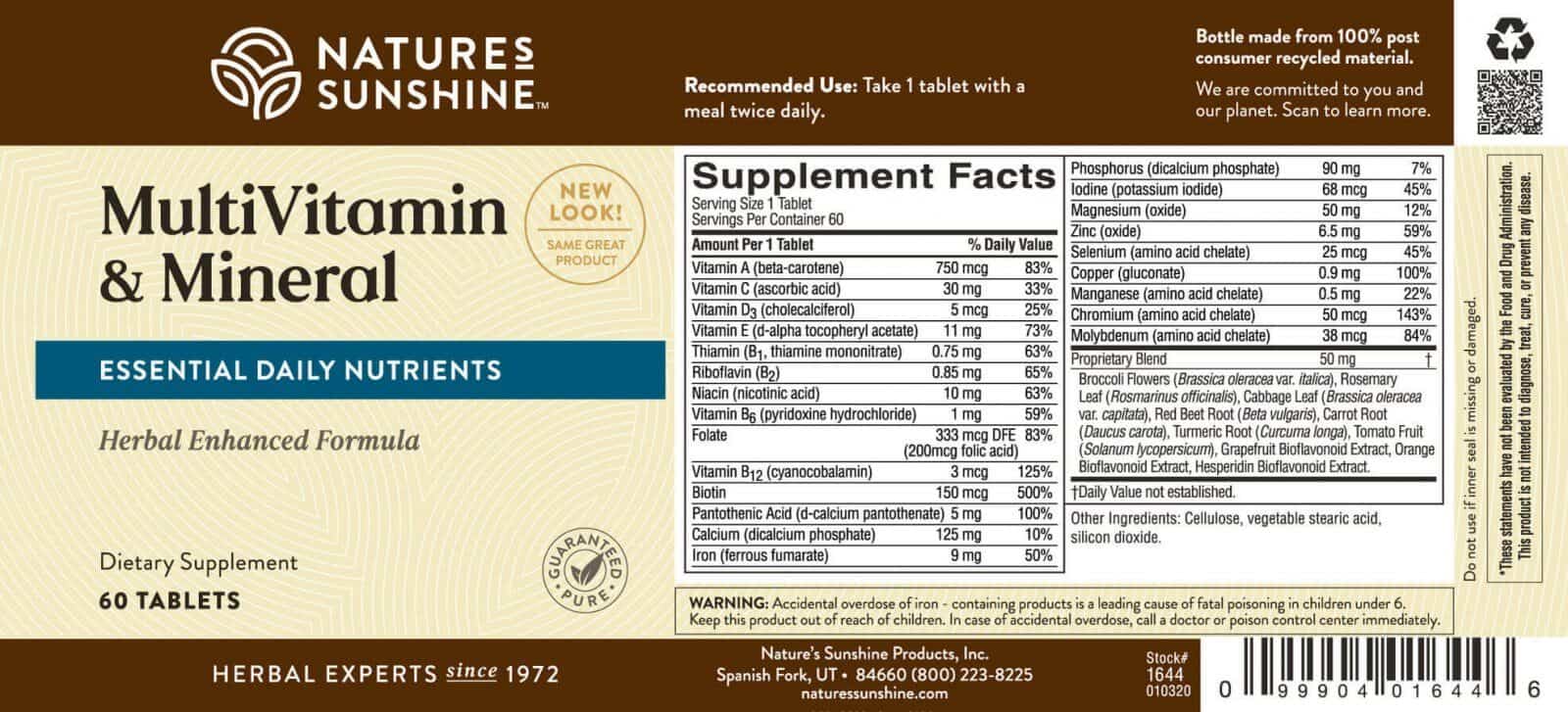 Natures's Sunshine MultiVitamin & Mineral (SynerPro) 60 tablets (Stock ...