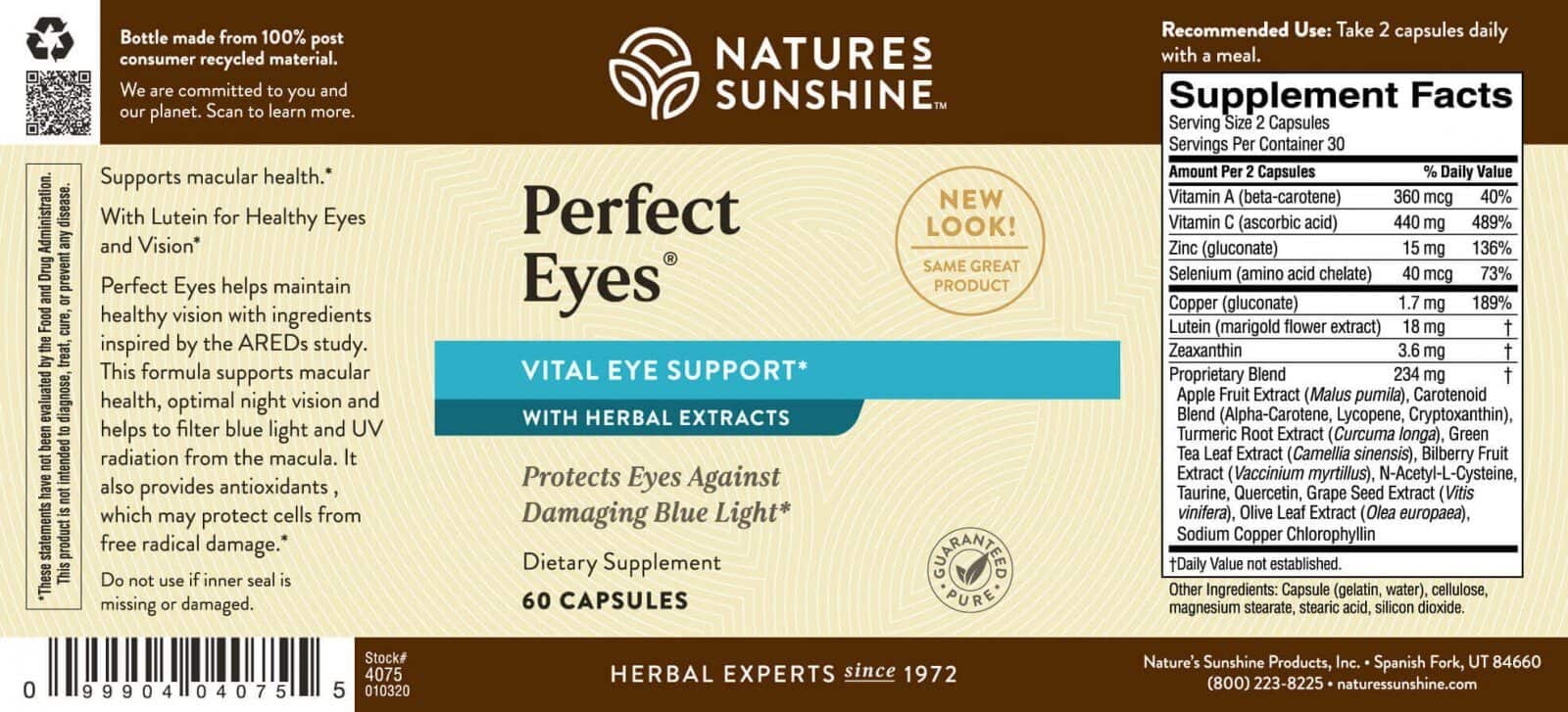 Natures's Sunshine Perfect Eyes 60 Capsules (Stock: 4075)