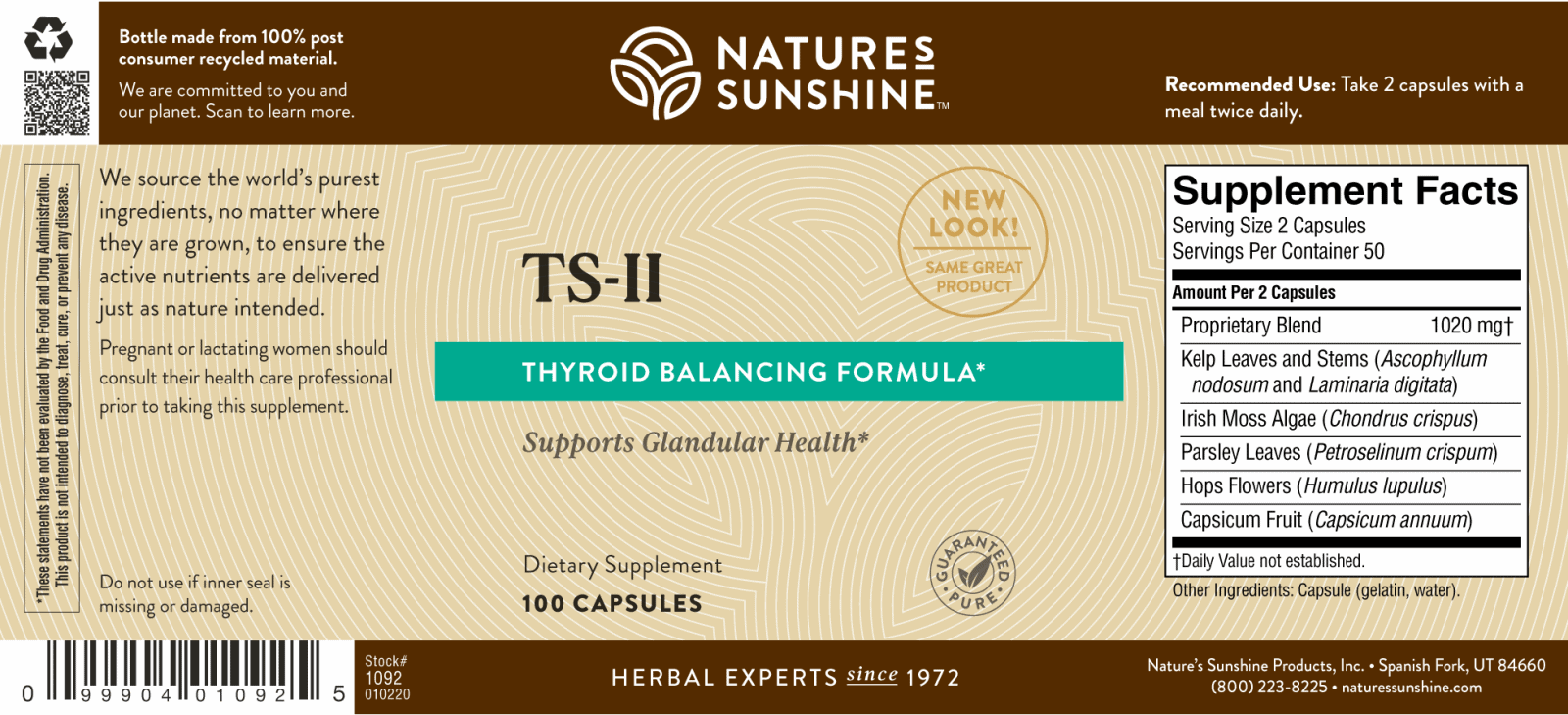Natures's Sunshine TS-II (With Hops) 100 Capsules (Stock: 1092)